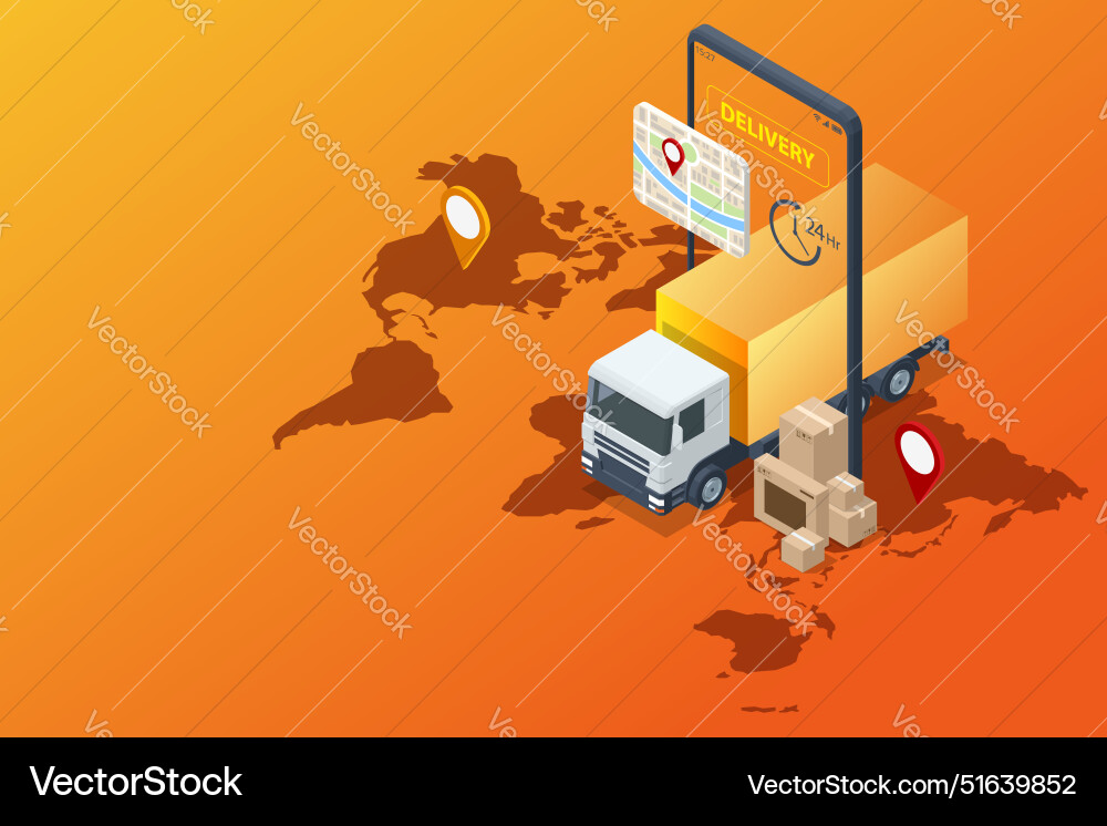 Isometric global logistics network fast delivery Vector Image