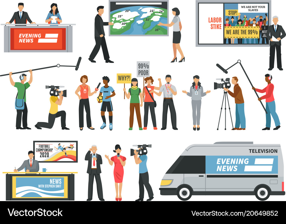 Journalists news icons set Royalty Free Vector Image