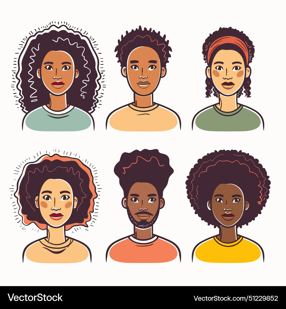 Six diverse african portraits Royalty Free Vector Image