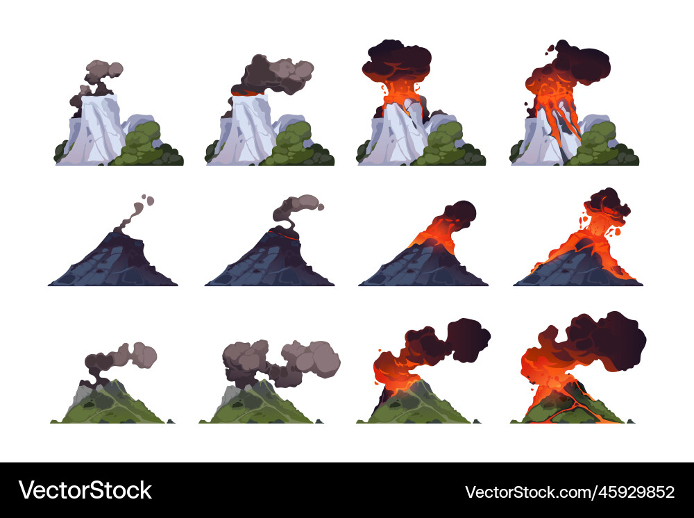 Volcano eruption cartoon volcanic mountain Vector Image