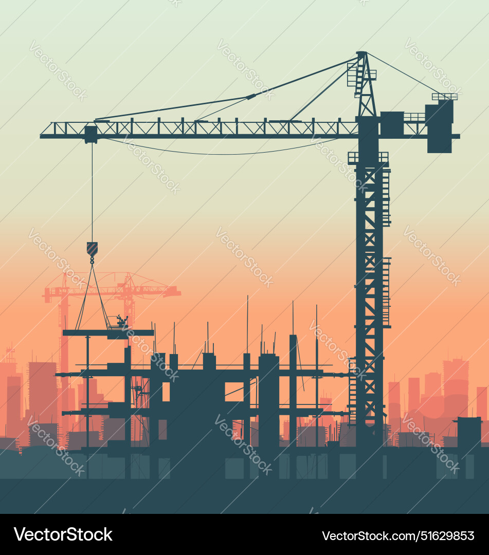 Construction crane on a site against Royalty Free Vector