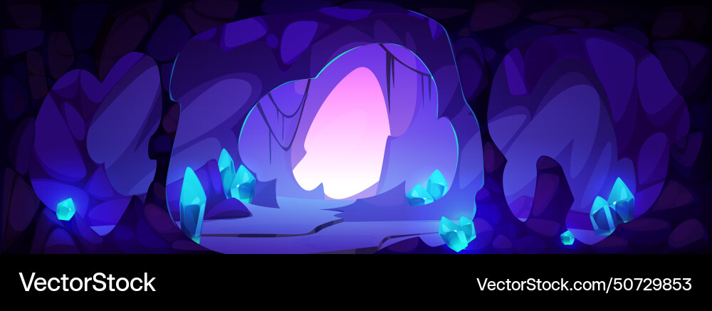 Dark cave with blue gems and magic entrance Vector Image