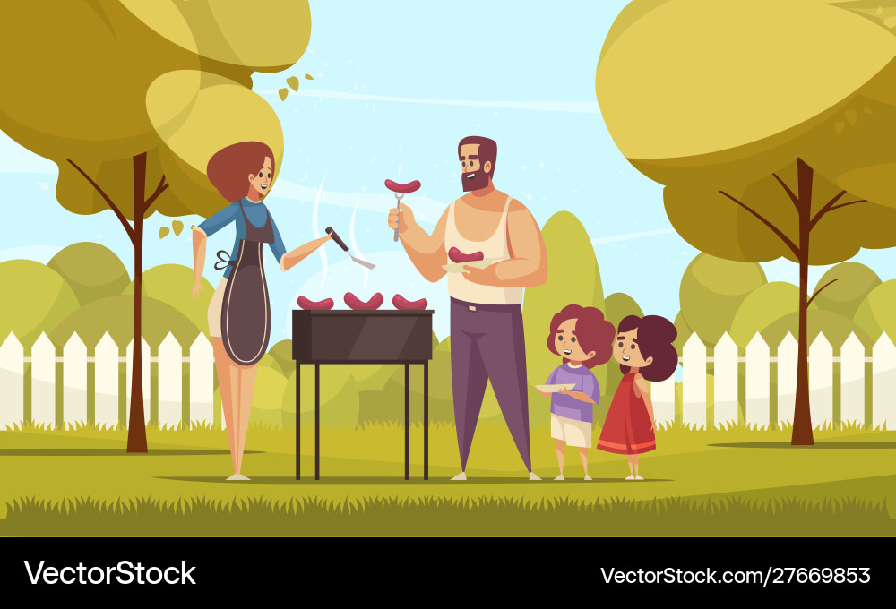 Family bbq outdoors composition Royalty Free Vector Image