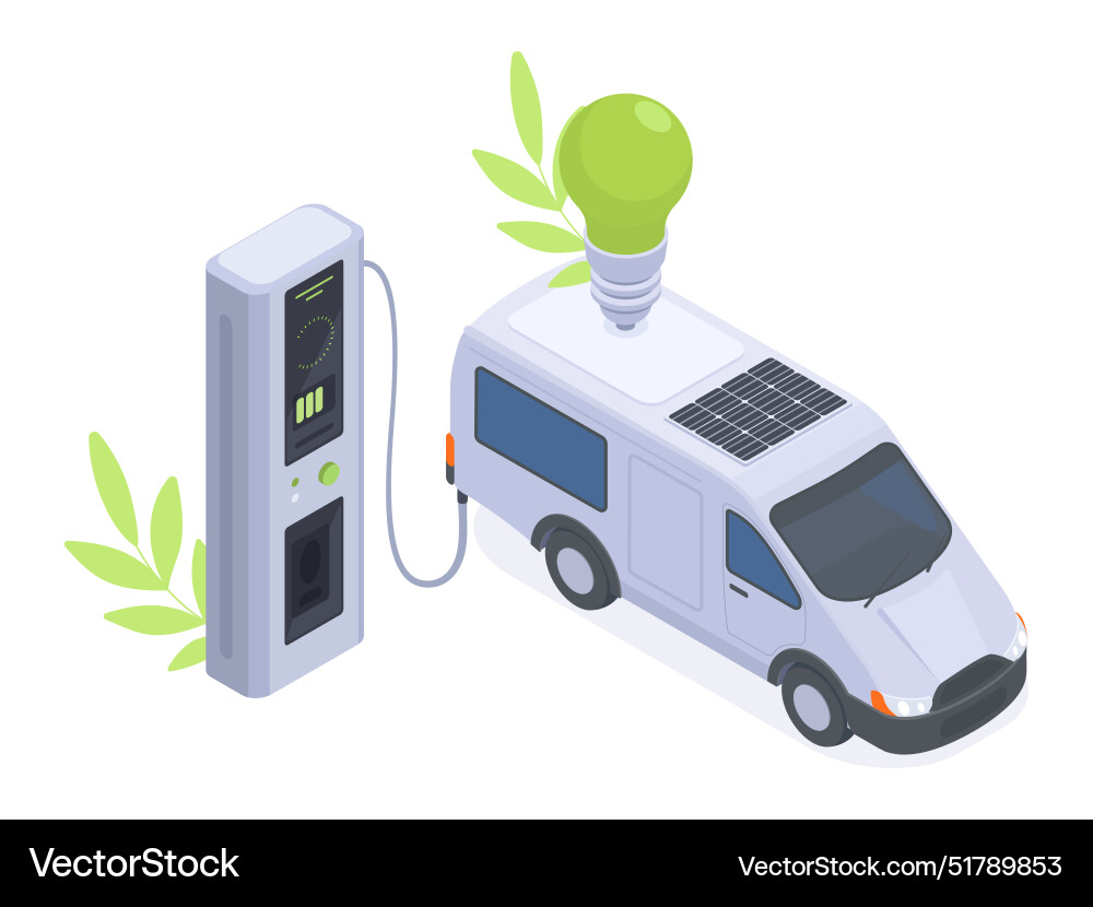 Isometric electric van charging eco friendly Vector Image