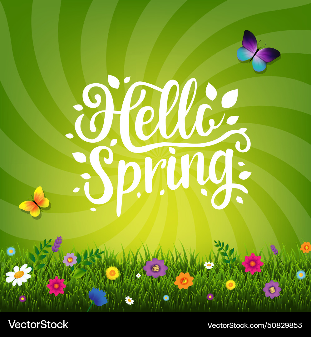 Spring text banner with bokeh and grass Royalty Free Vector