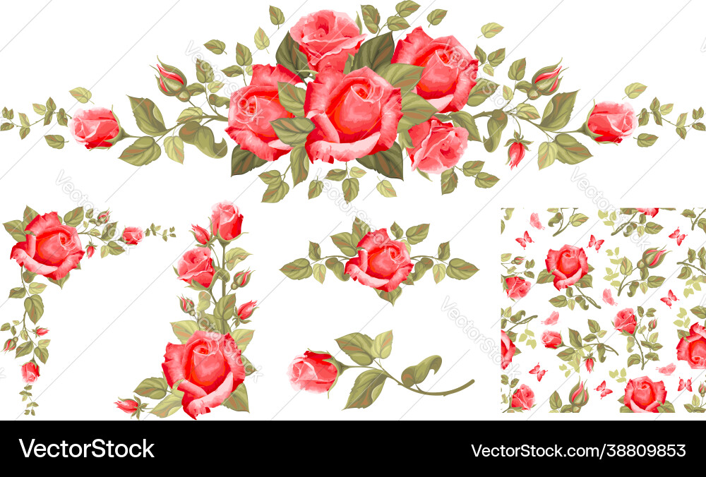 Vintage red roses set Royalty Free Vector Image