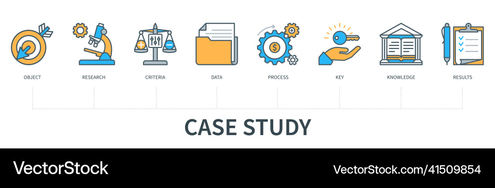Case study concept with icons object research Vector Image