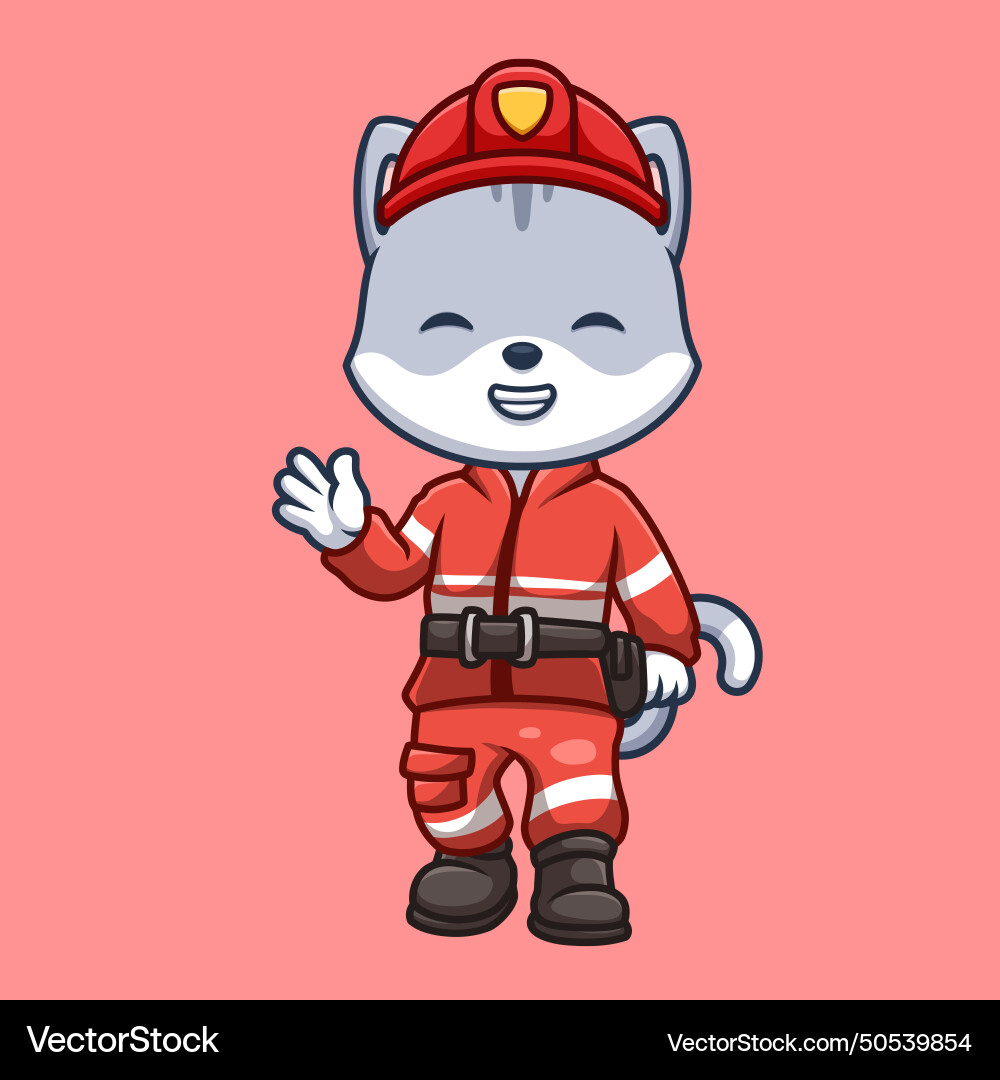 Firefighter grey cat cute cartoon Royalty Free Vector Image