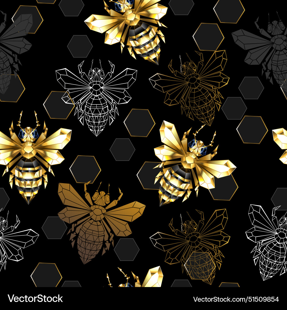 Seamless pattern of polygonal bees Royalty Free Vector Image