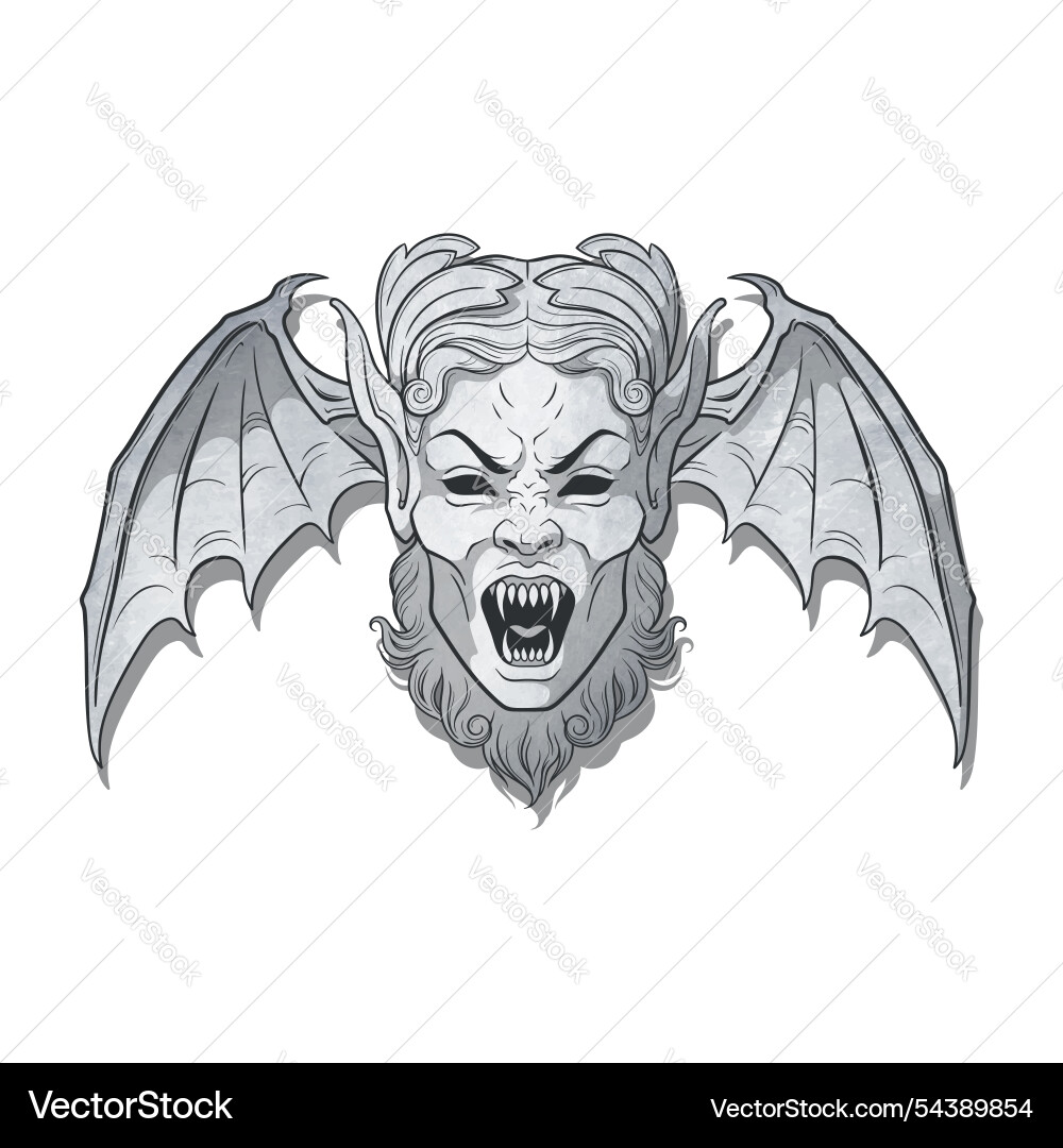 Vampire demon head with wings stone element Vector Image