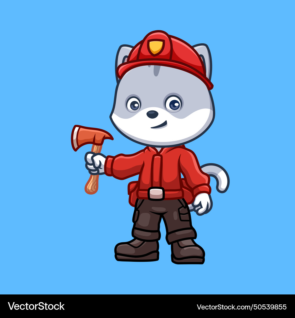 Firefighter grey cat cute cartoon Royalty Free Vector Image