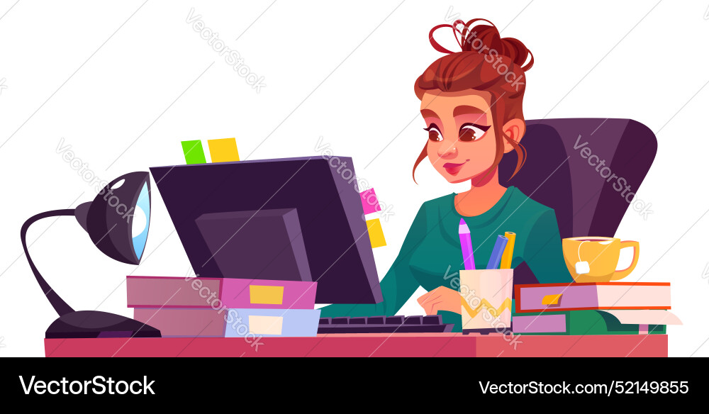 Girl student on desk do homework for school Vector Image