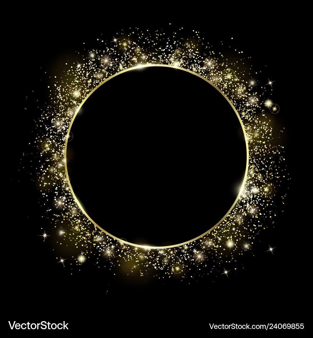 Gold round frame and glitter glowing particles Vector Image