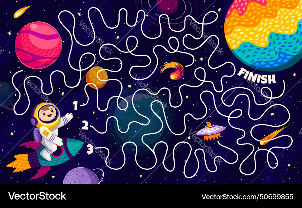 Kids galaxy space labyrinth game with astronaut Vector Image