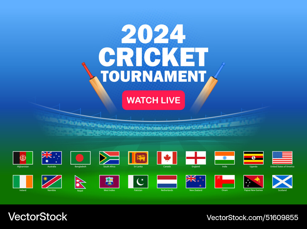 Stadium of cricket showing flags participating Vector Image