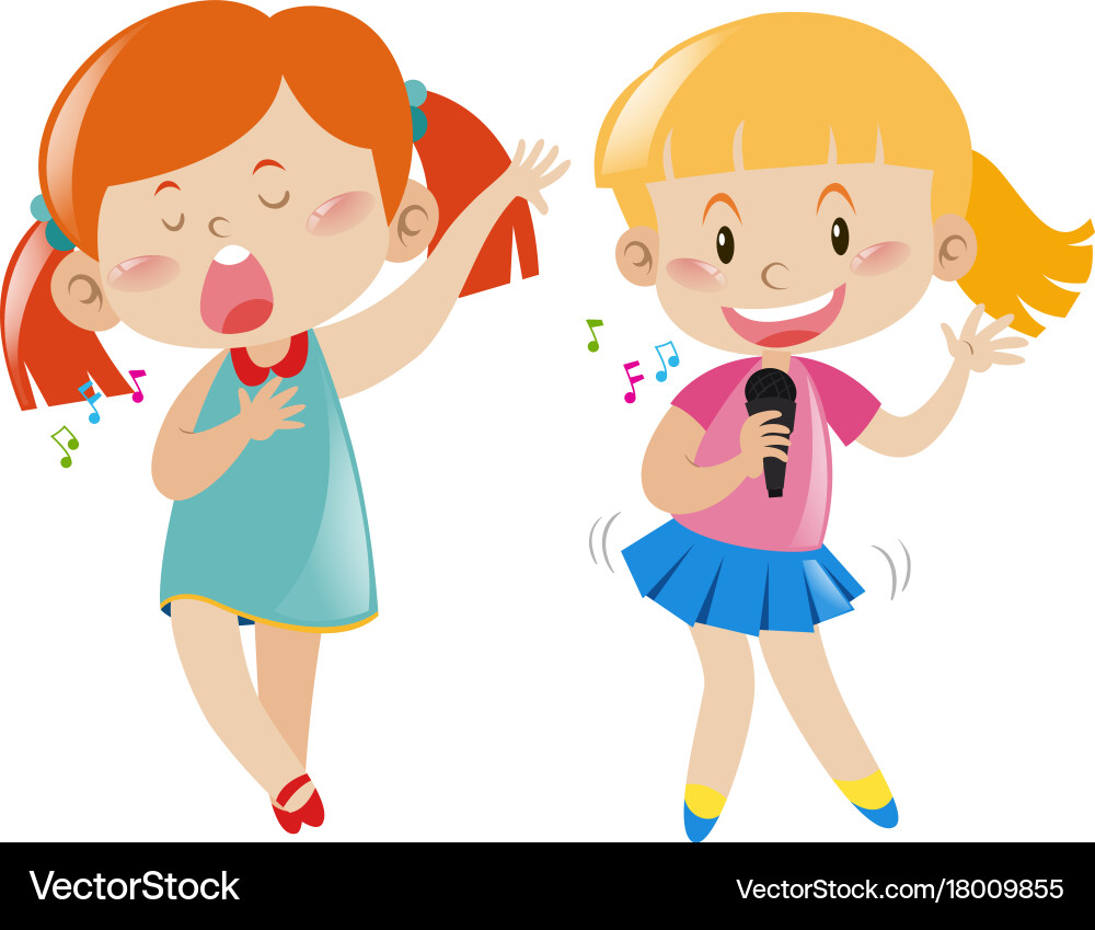 Two girl singing and dancing Royalty Free Vector Image