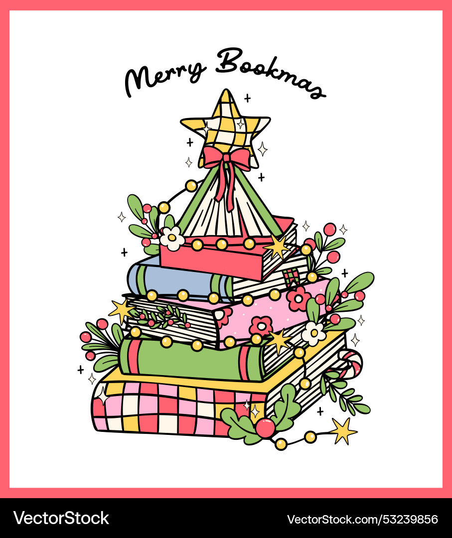 Festive christmas books tree doodle drawn retro Vector Image