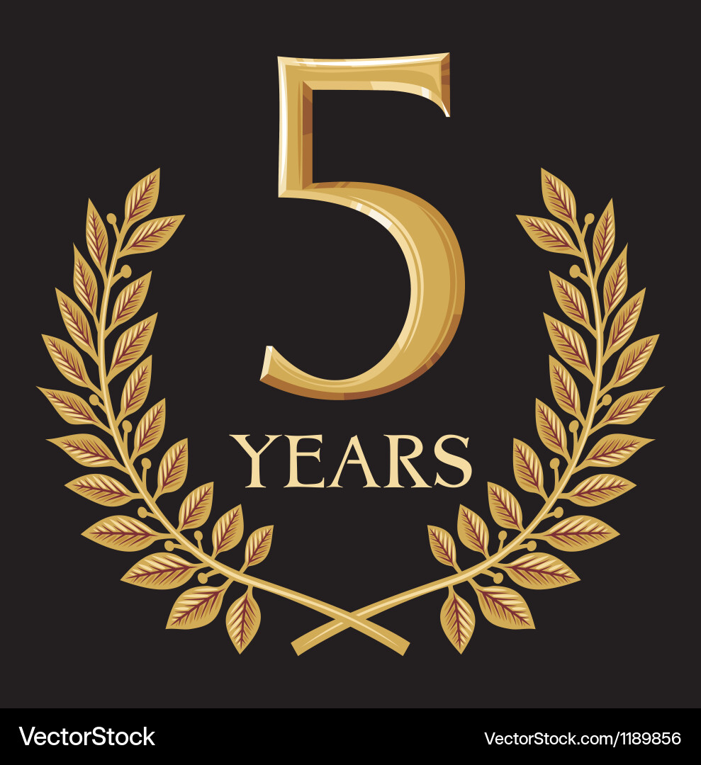 Golden laurel wreath 5 year Royalty Free Vector Image