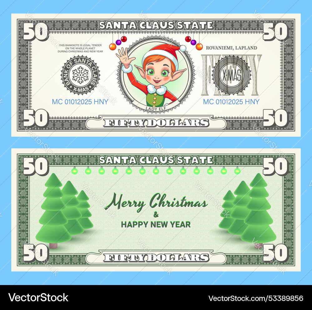 Holiday banknote 50 christmas dollars Royalty Free Vector