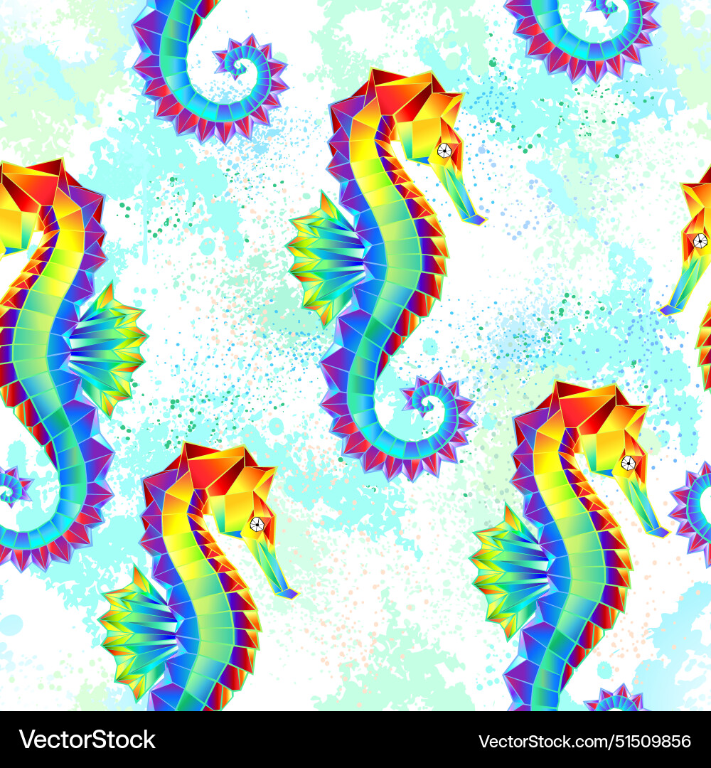 Seamless with rainbow polygonal seahorse Vector Image