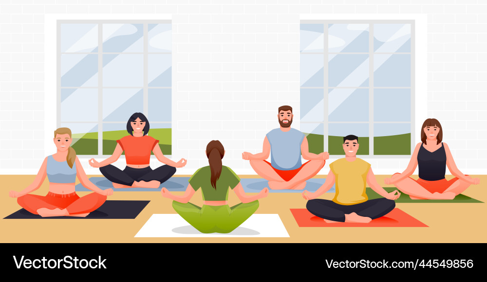 Yoga class flat cartoon Royalty Free Vector Image