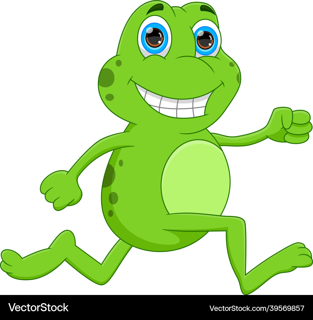 Cartoon funny frog running on white background Vector Image