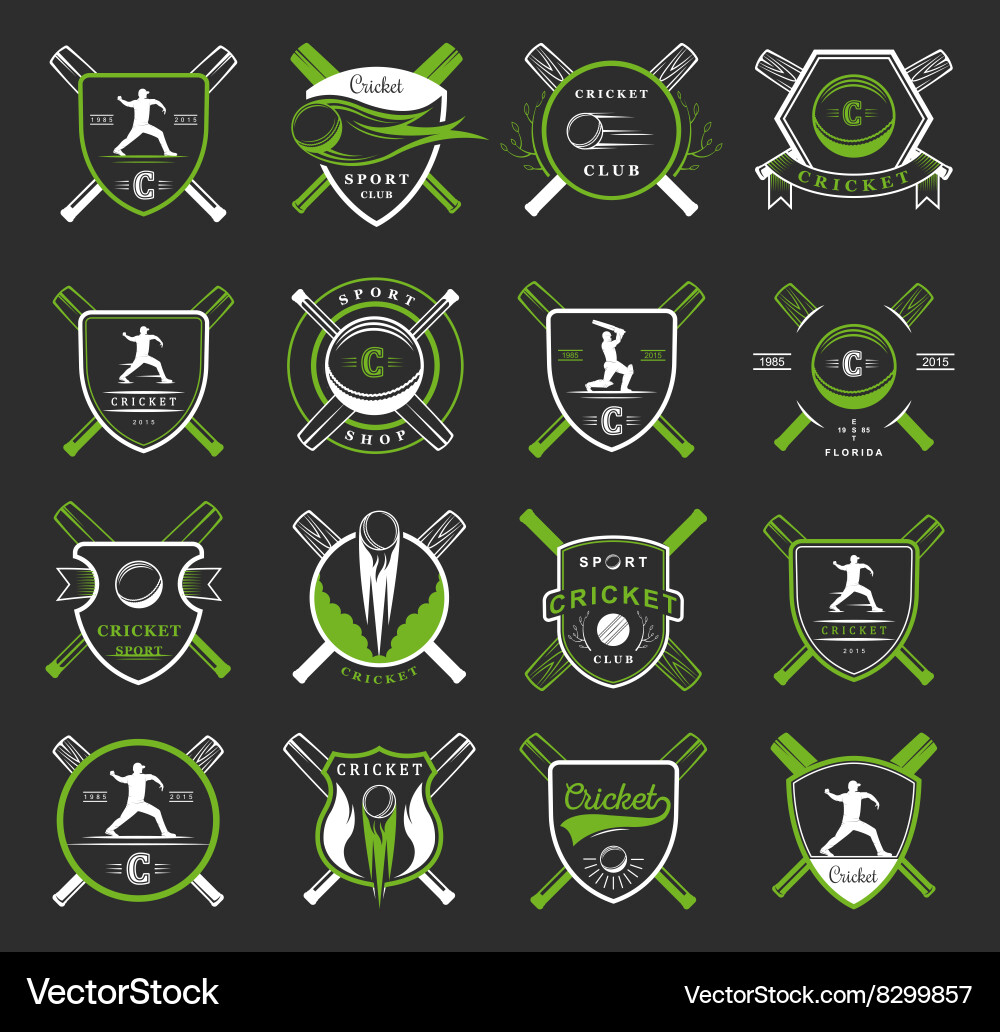Cricket Badges & Emblems Set Royalty Free Vector Image