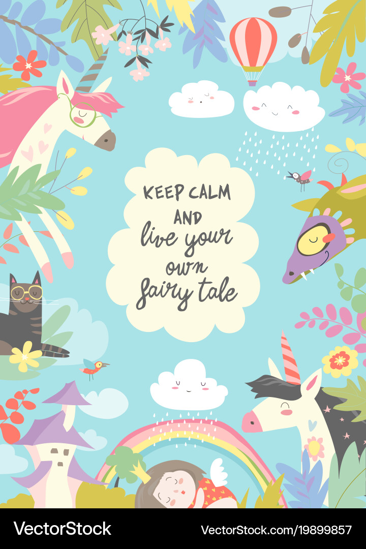 Cute magic frame composed of unicornsdragon Vector Image