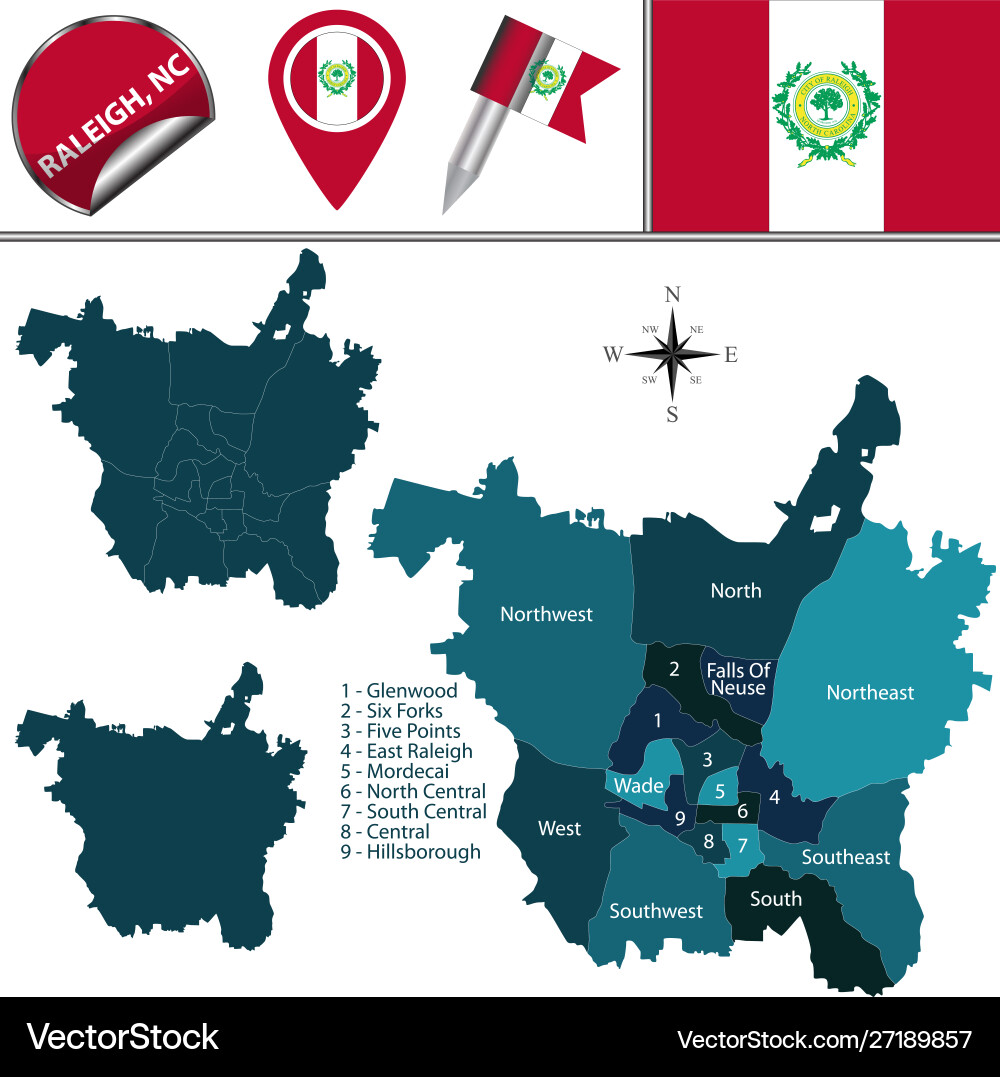 Raleigh, North Carolina District Map Royalty Free Vector