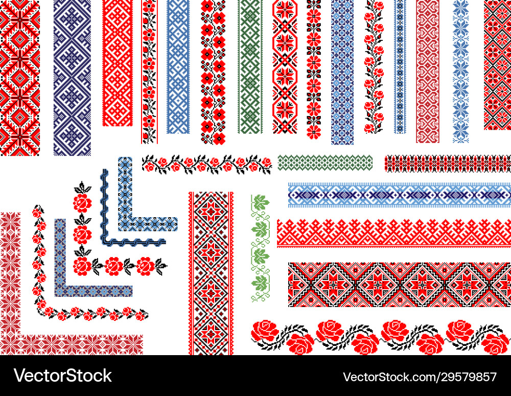 Seamless ethnic embroidery patterns Royalty Free Vector