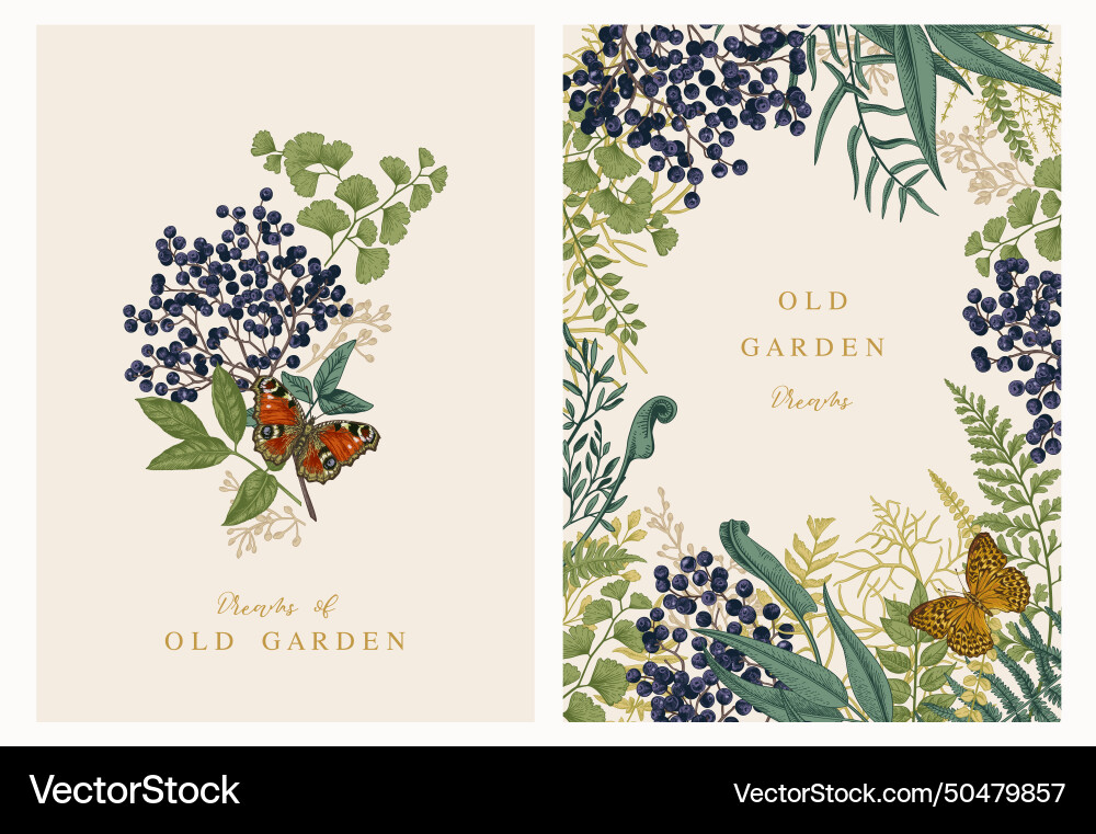 Set with two botanical cards forest bouquet Vector Image