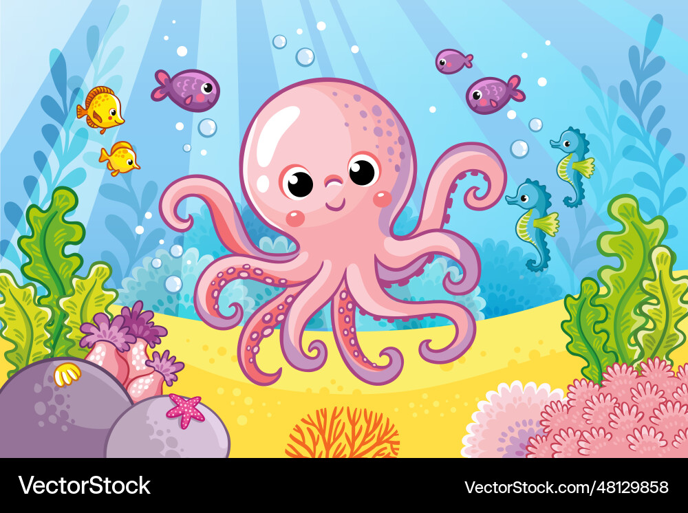 Adorable Octopus in the Ocean Royalty Free Vector Image