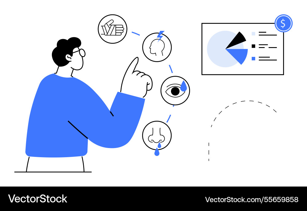 Man exploring sensory input with visual cues Vector Image