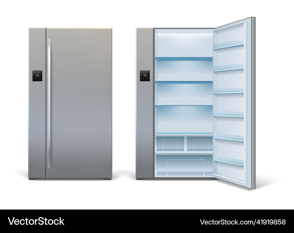 Realistic open and closed modern refrigerator Vector Image