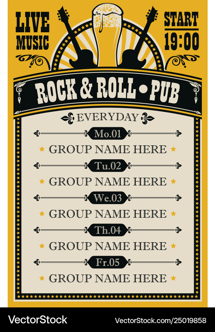 Rock & Roll Pub Poster - Live Music Royalty Free Vector