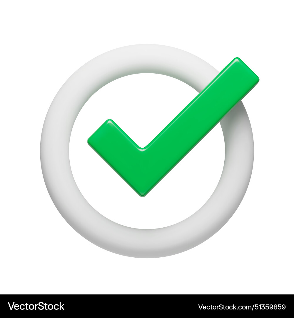3d realistic green right check mark sign in circle