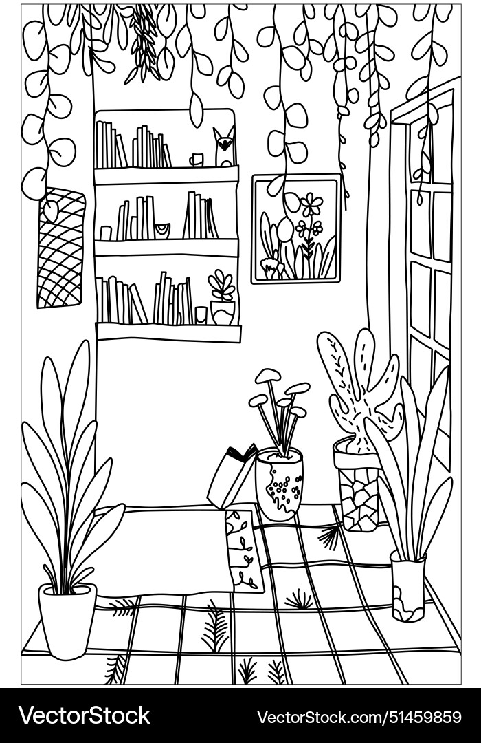 Coloring page of the interior Royalty Free Vector Image