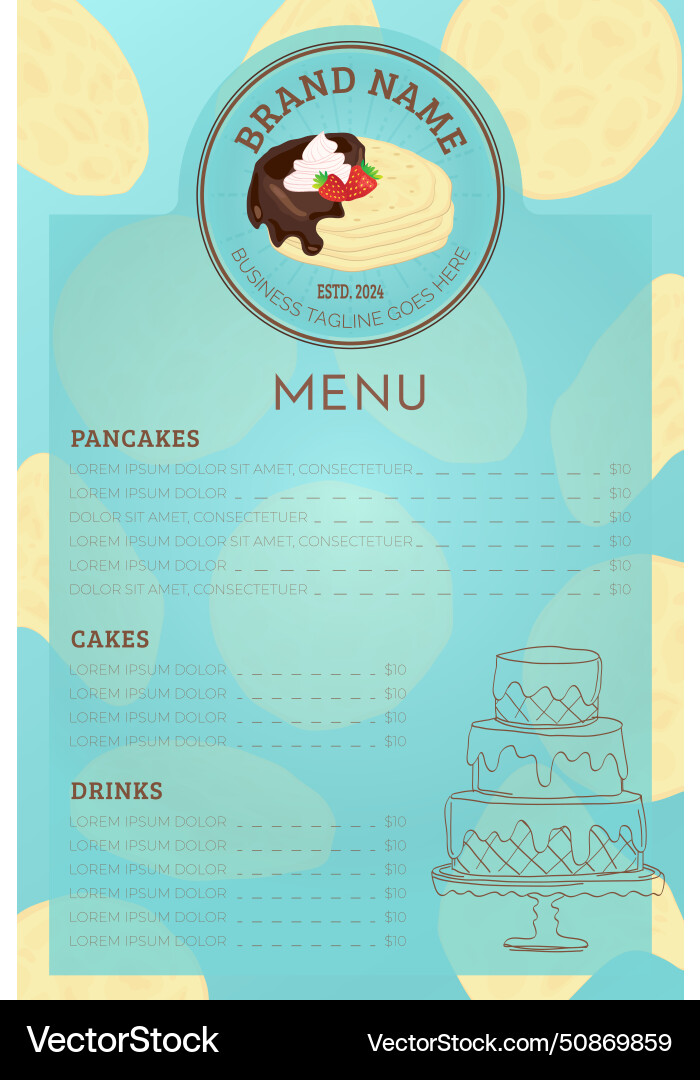 Pancake or crepe menu template for bakery Vector Image
