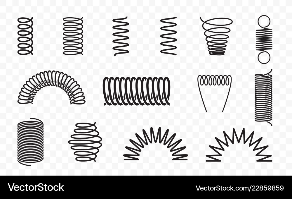 Spiral springs different shapes line icons Vector Image
