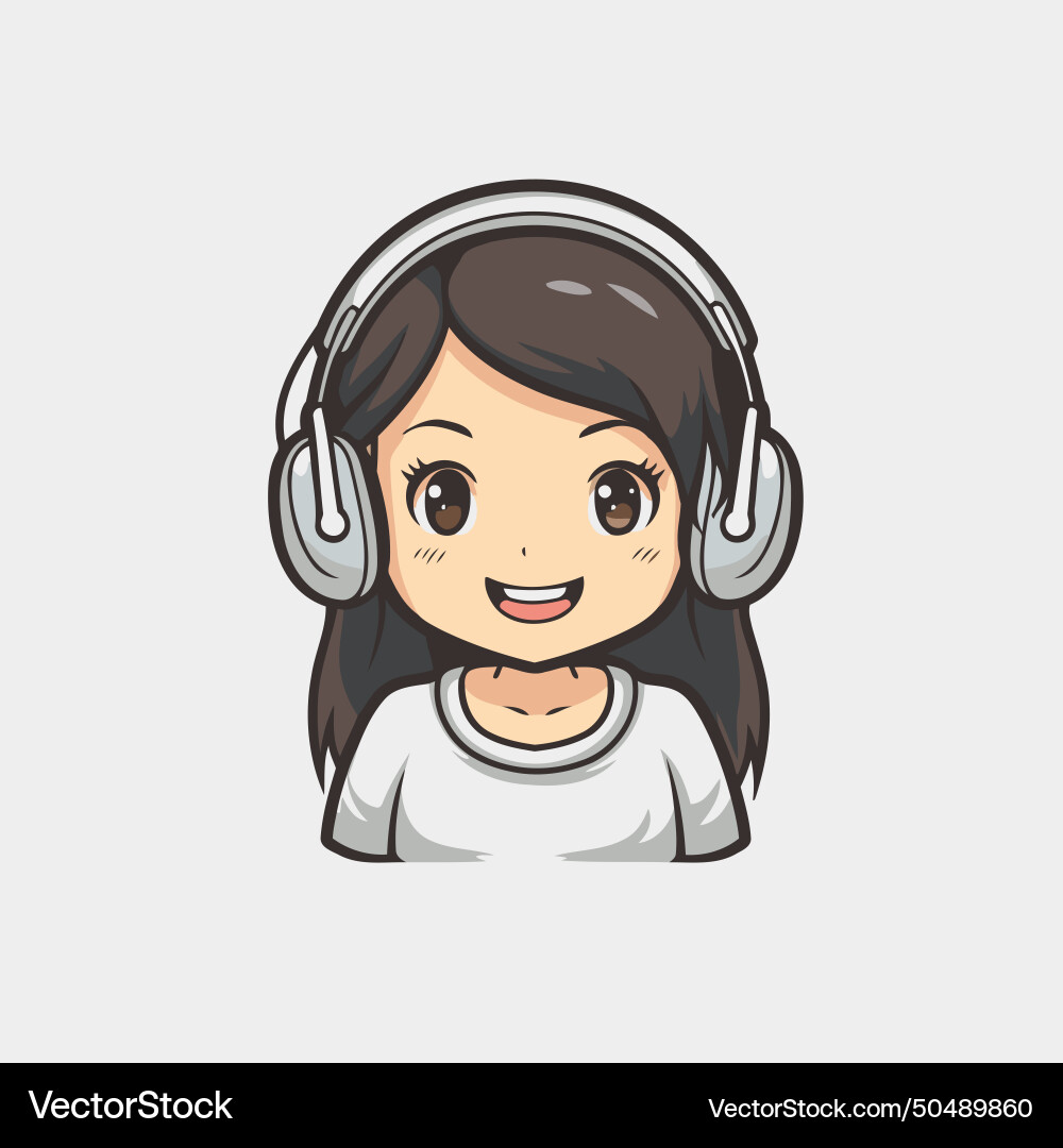 A cute girl wearing headset Royalty Free Vector Image