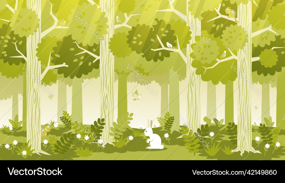 Forest bright green cartoon background Royalty Free Vector