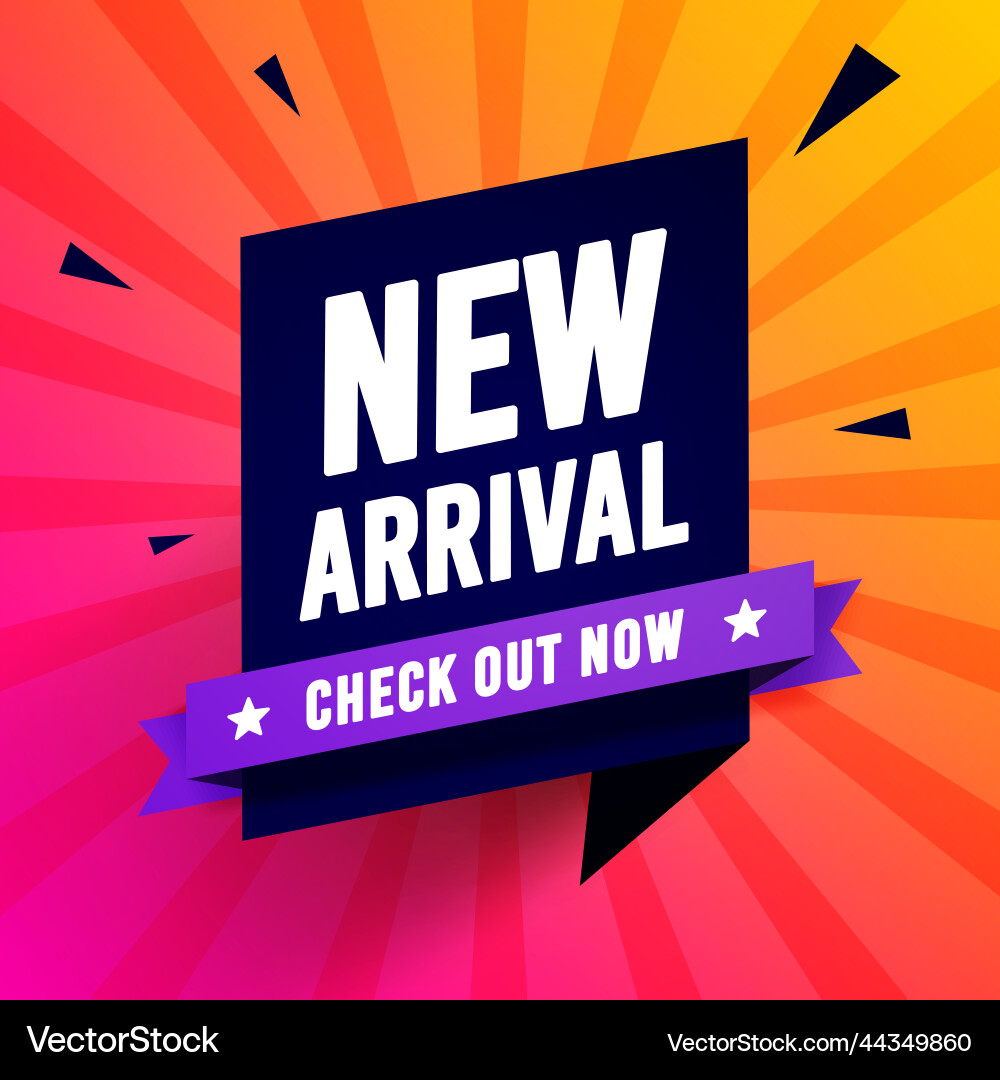 Speech bubble with ribbon and text new arrival Vector Image