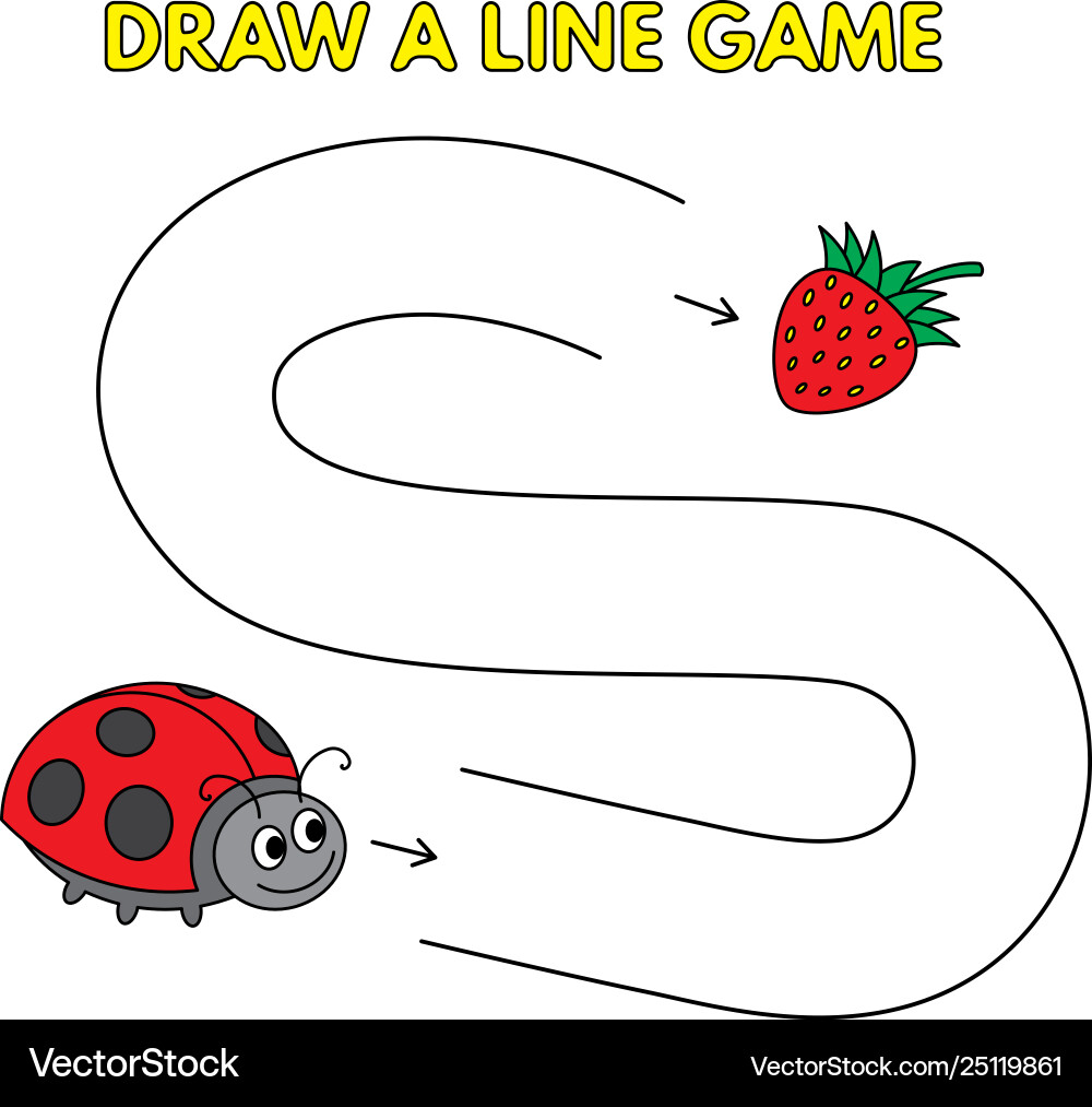Cartoon ladybug draw a line game for kids Vector Image