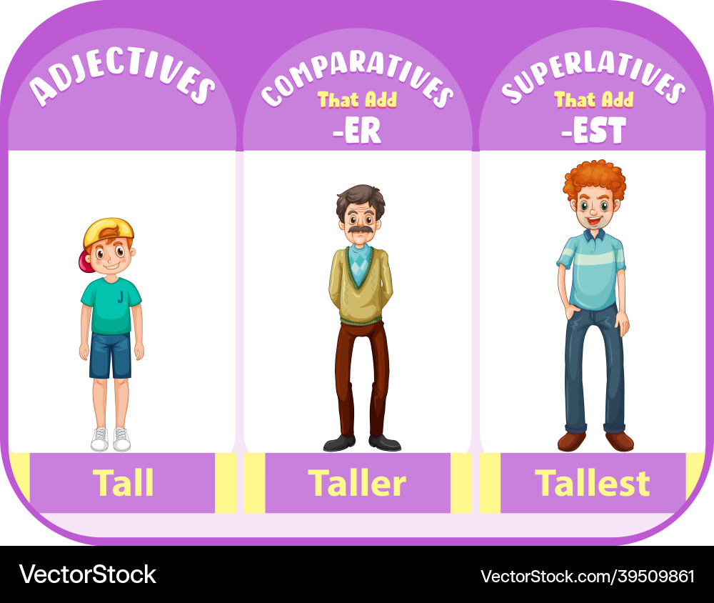 Comparative and Superlative Adjectives - Tall Vector Image