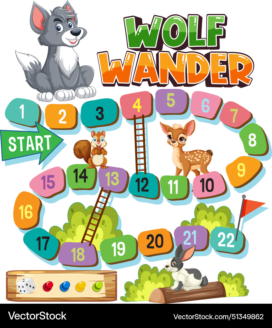 Colorful board game with animals and ladders Vector Image