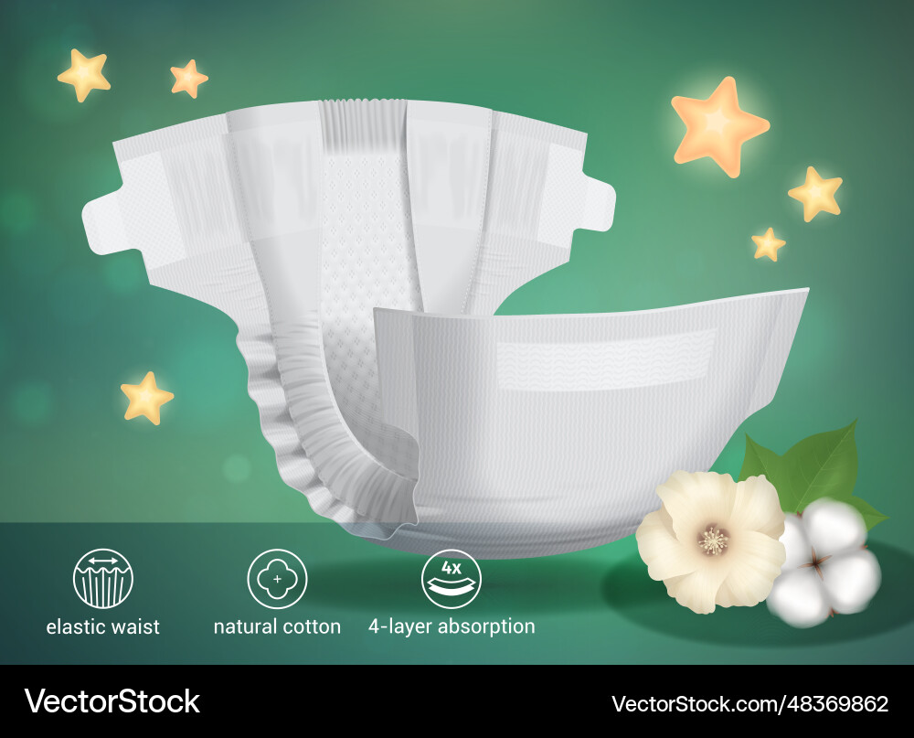 Diapers advertisement poster Royalty Free Vector Image