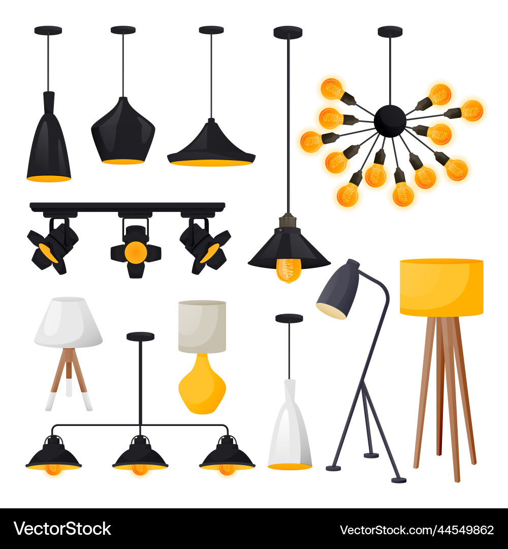 Electric lamps set isolated on white background Vector Image