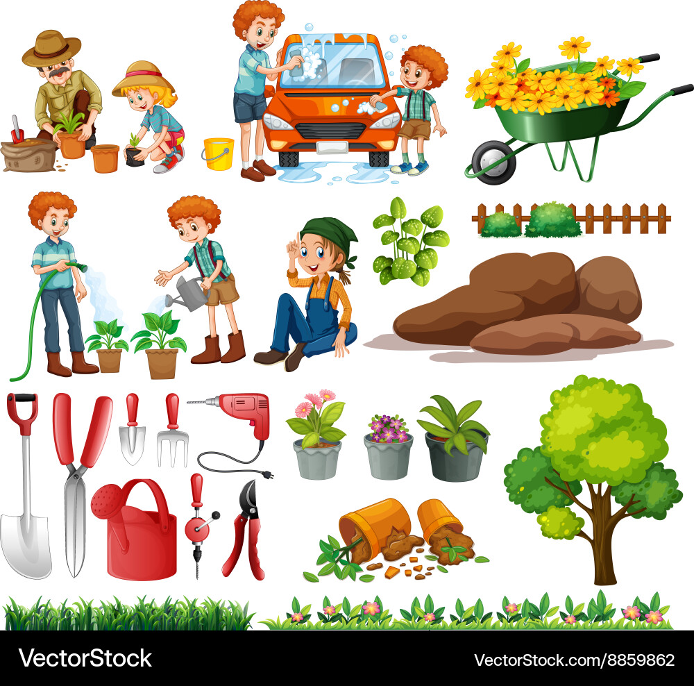 Family Gardening and Yard Work Royalty Free Vector Image