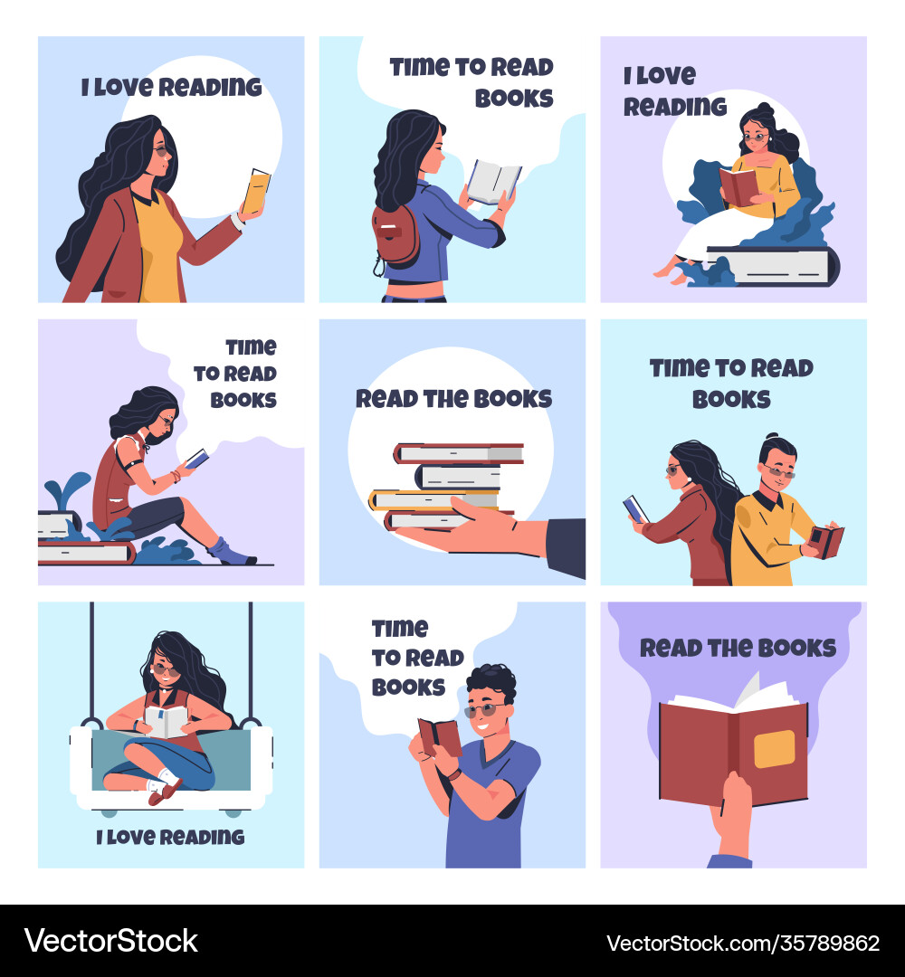 Reading Cartoon People - Books & Readers Vector Image
