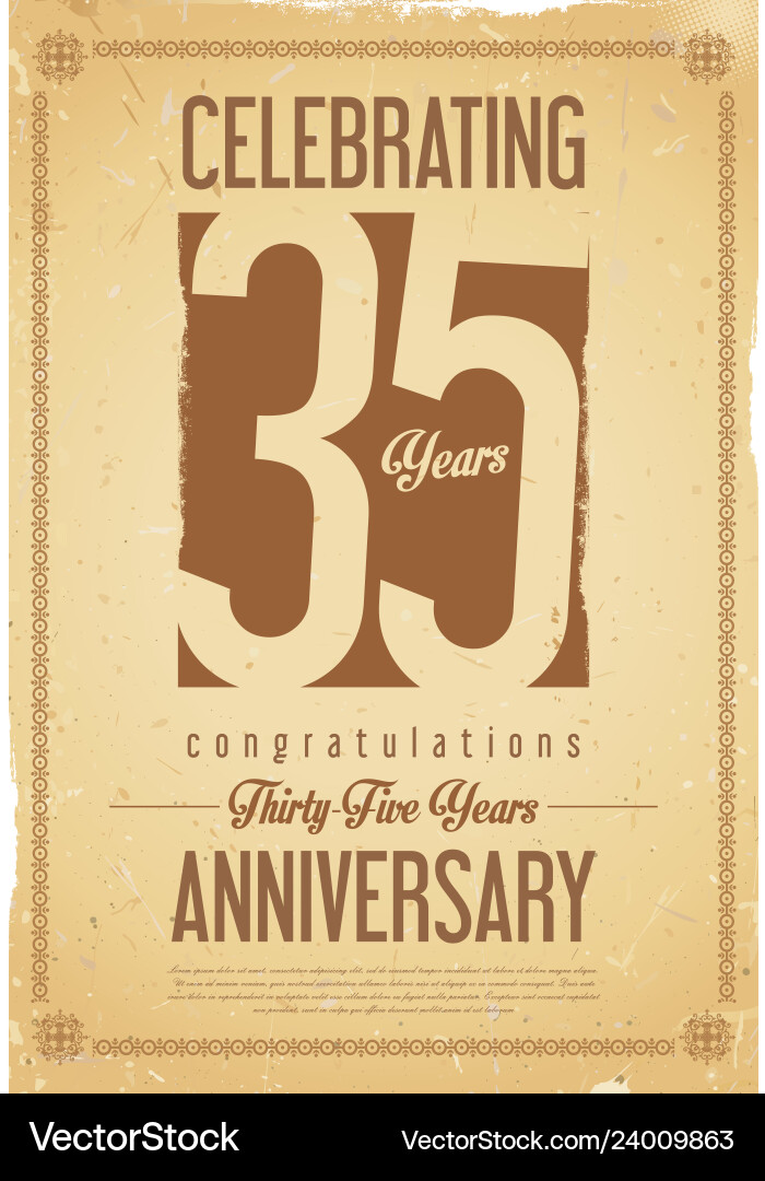 Anniversary retro background 35 years Royalty Free Vector
